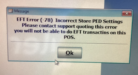 EFT Error - Incorrect PED settings – American Golf